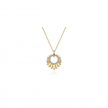 Gabriel & Co. 14K Yellow Gold Diamond Leaf Necklace with Diamond Cut ...
